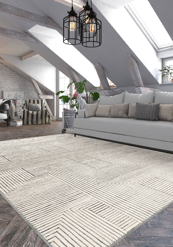 Theron Geometric Beige Rug | Rugette