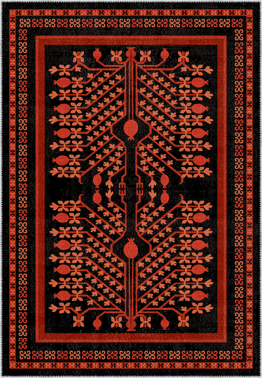 Anara Red Black Pomegranate Rug | Rugette Turkish Rug