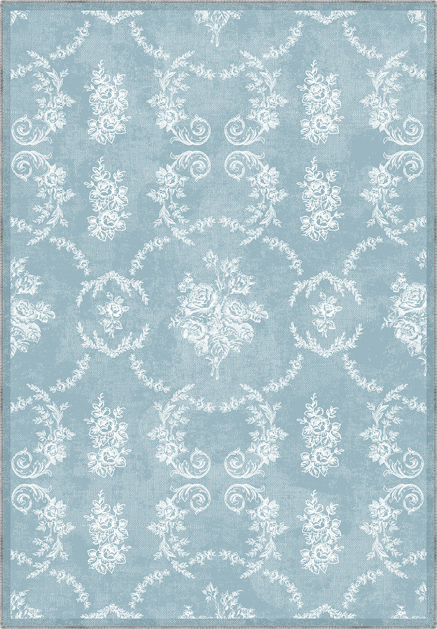 Colette Blue Farmhouse Rug | Rugette Washable Rug