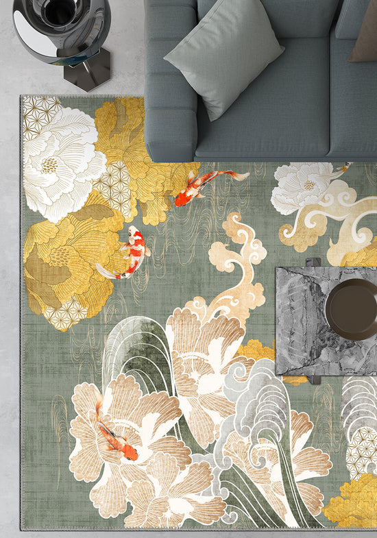 Suki Sage Green Koi Rug | Rugette Japanese Rug