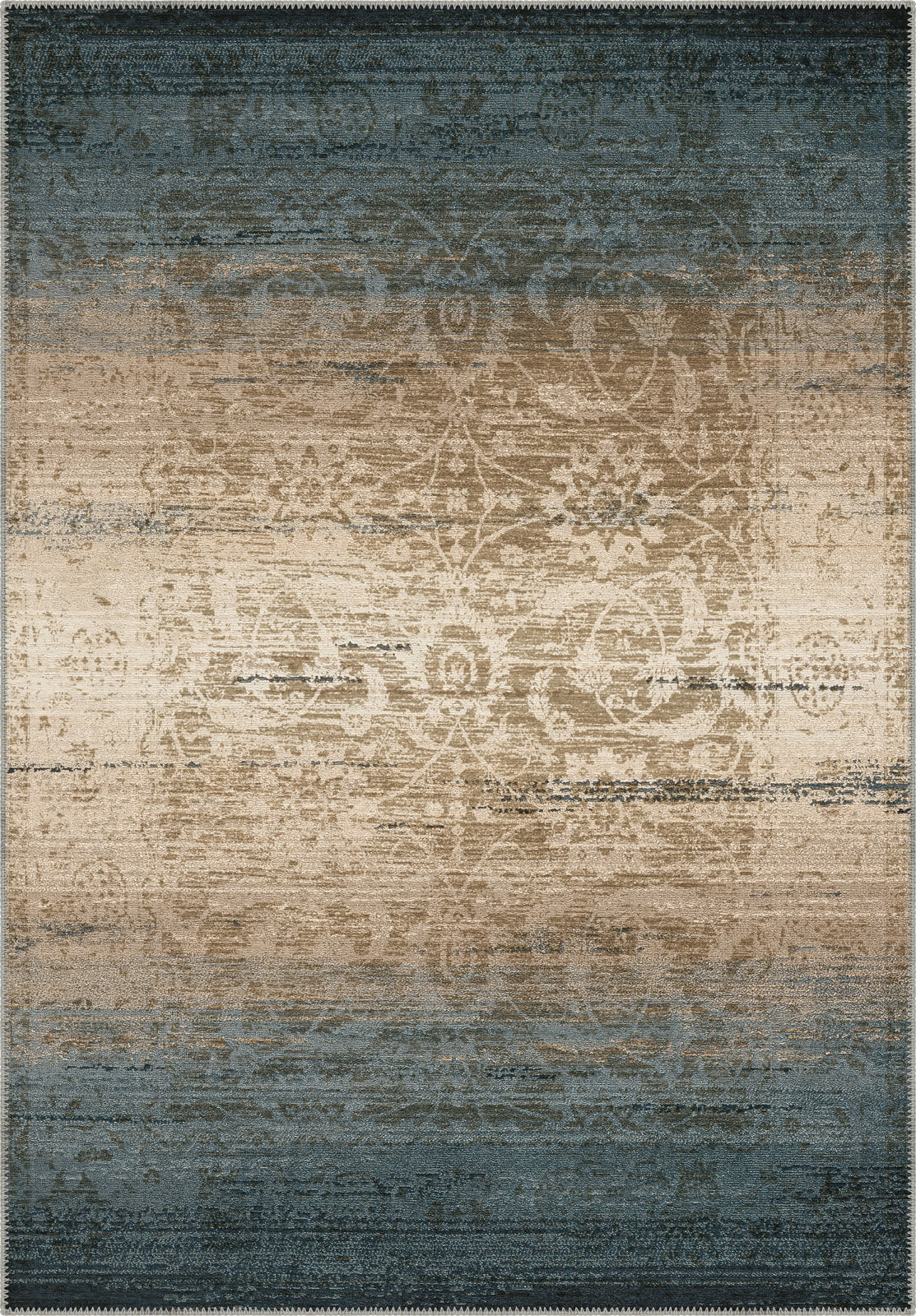 Eliana Teal Beige Damask Rug | Rugette