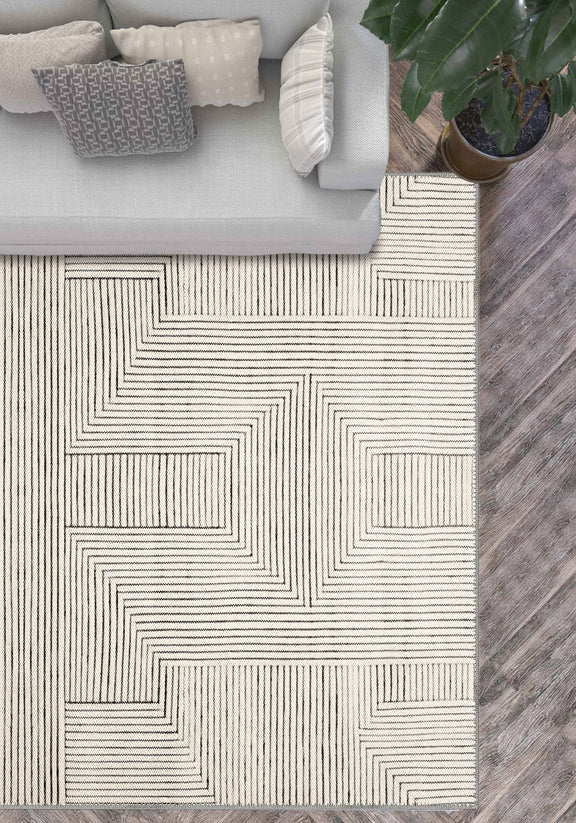 Theron Geometric Beige Rug | Rugette