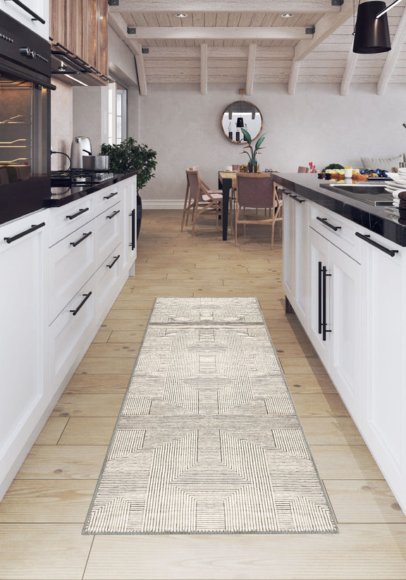 Theron Geometric Beige Rug | Rugette