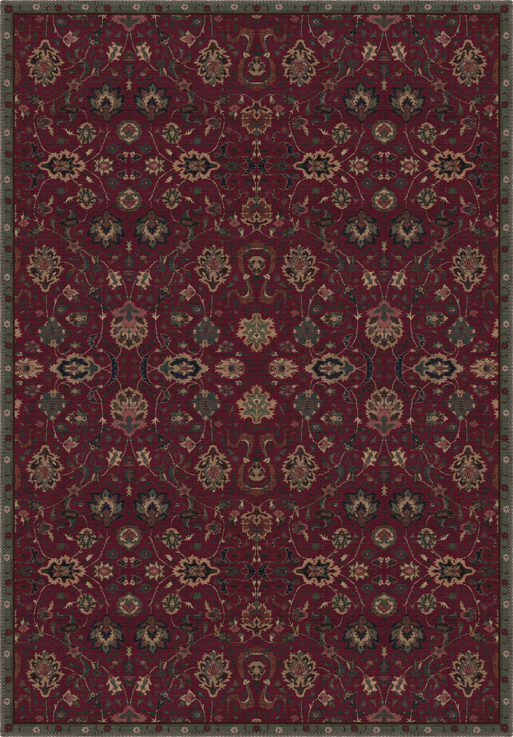 Perelith Burgundy Floral Rug | Rugette Washable Rug