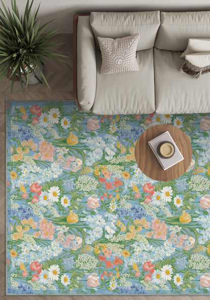 Spring Garden Floral Rug | Rugette Washable Rug
